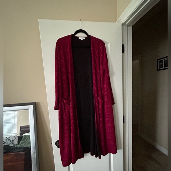 LuLaRoe | Sweaters | Lularoe Sarah Cover Up Long Red Black Lace L Sexy ...